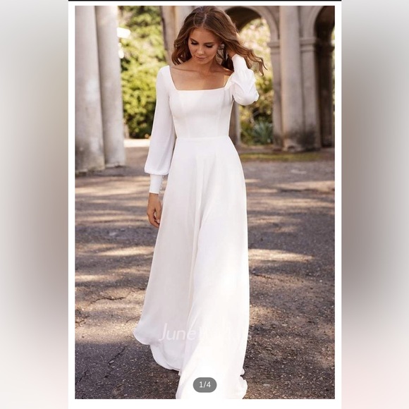 Dresses | June Bridal Wedding Dress A Line Long Sleeve Long Train Never ...